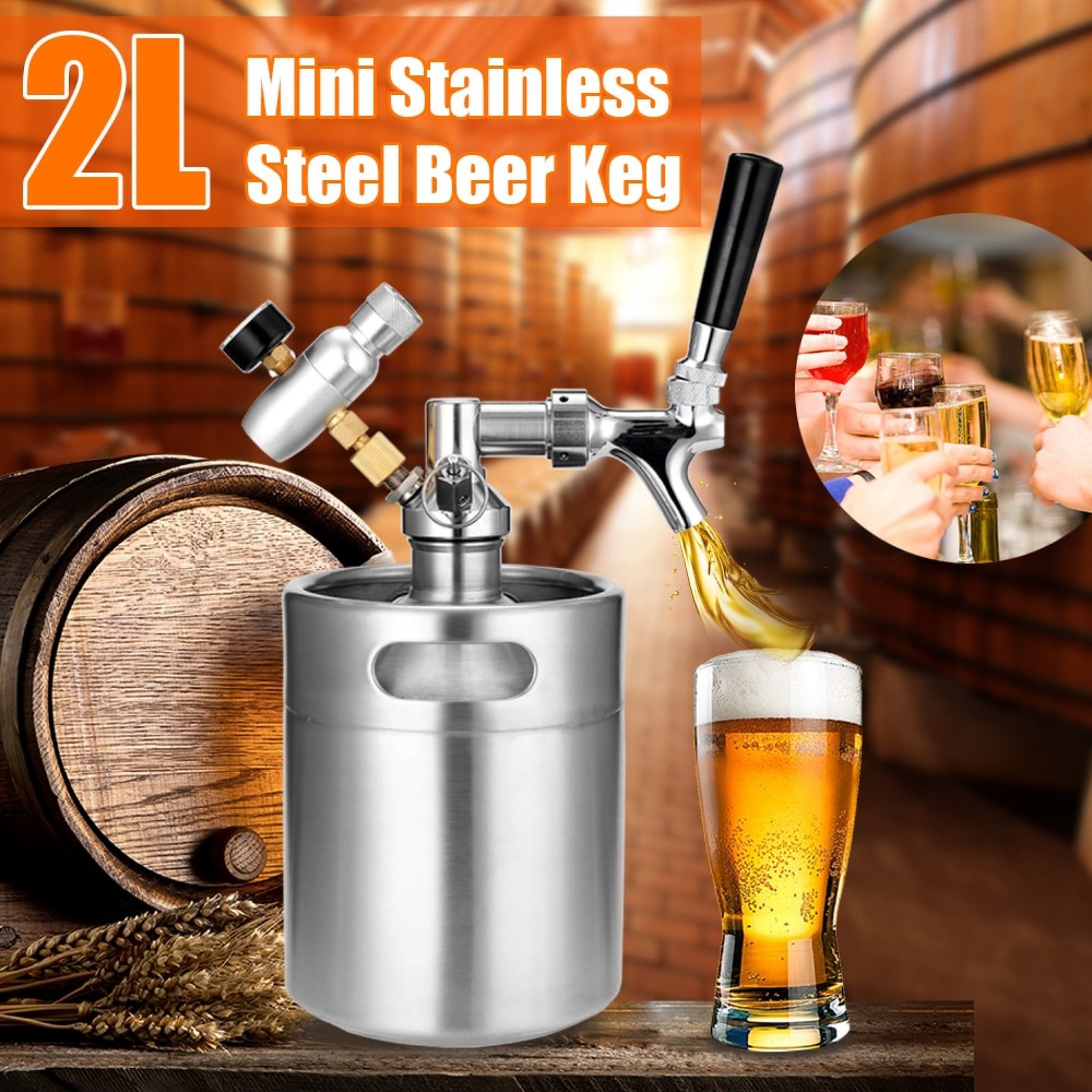 2L Mini Beer Keg Set With Tap Pressurized Home Beer Brewing Craft Beer